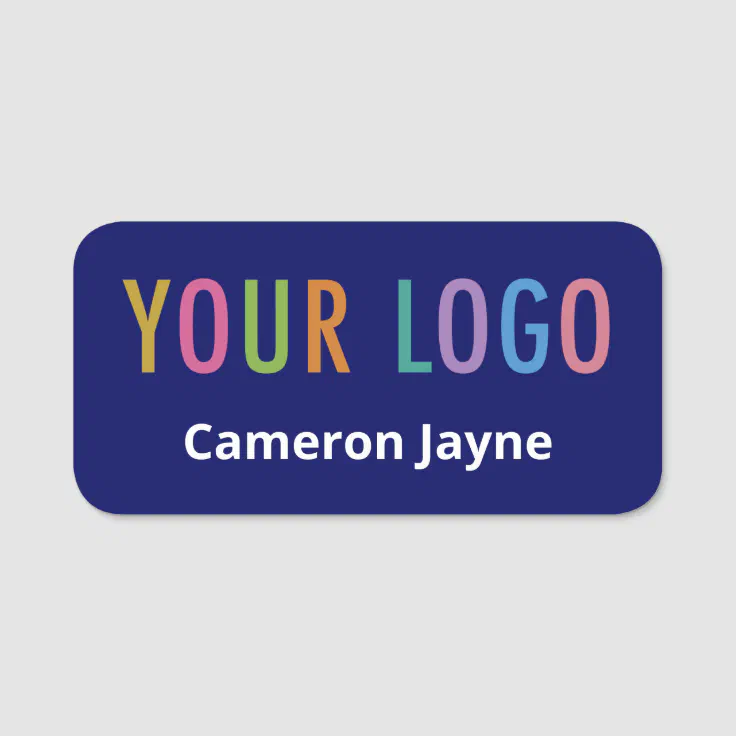 Navy Blue Name Tag Custom Logo Magnetic or Pin | Zazzle