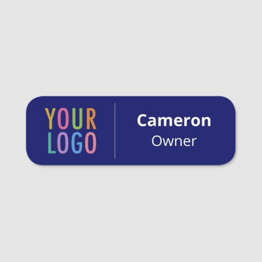 Navy Blue Name Tag Magnetic or Pin Custom Logo | Zazzle