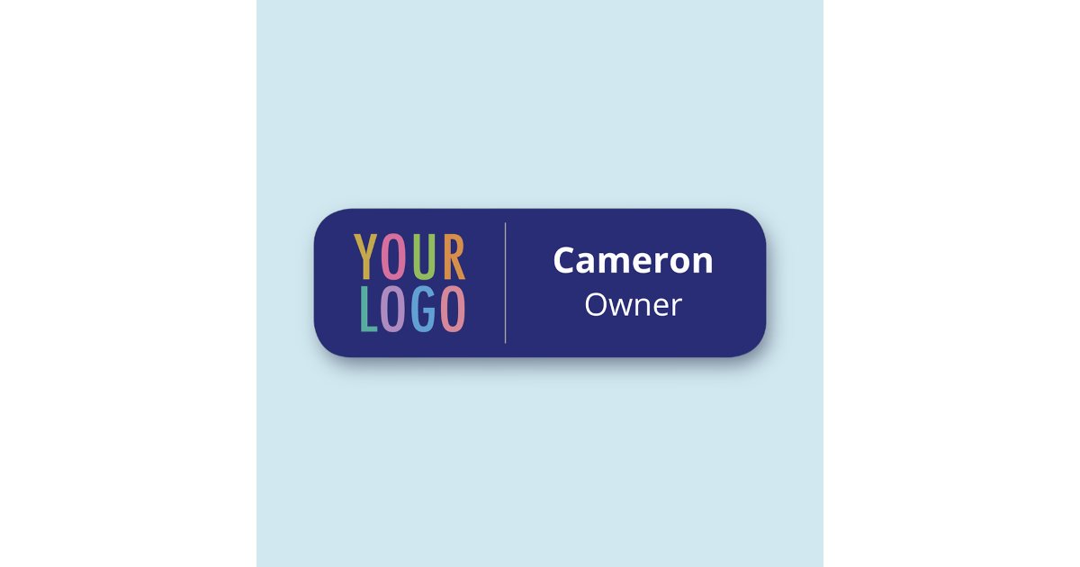 Navy Blue Name Tag Magnetic or Pin Custom Logo | Zazzle