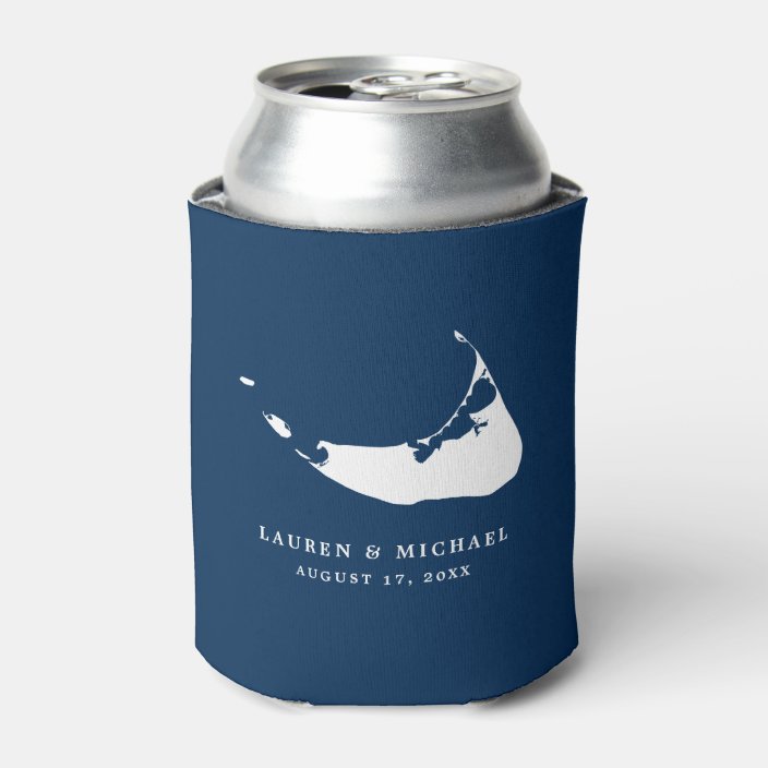 Navy Blue Nantucket Island Map Wedding Favor Can Cooler | Zazzle.com