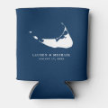 Navy Blue Nantucket Island Map Wedding Favor Can Cooler | Zazzle