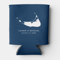 Navy Blue Nantucket Island Map Wedding Favor Can Cooler | Zazzle