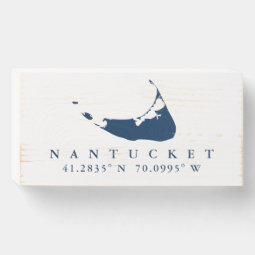 Navy Blue Nantucket Island Map with Coordinates Wooden Box Sign | Zazzle