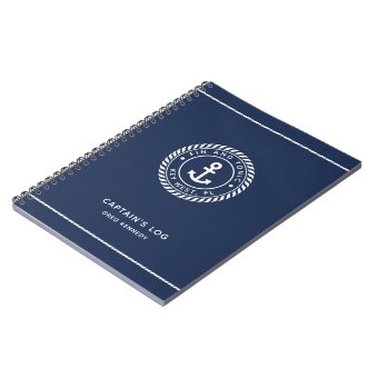 Navy Blue Nautical Anchor Boat Name Captain's Log Notebook | Zazzle