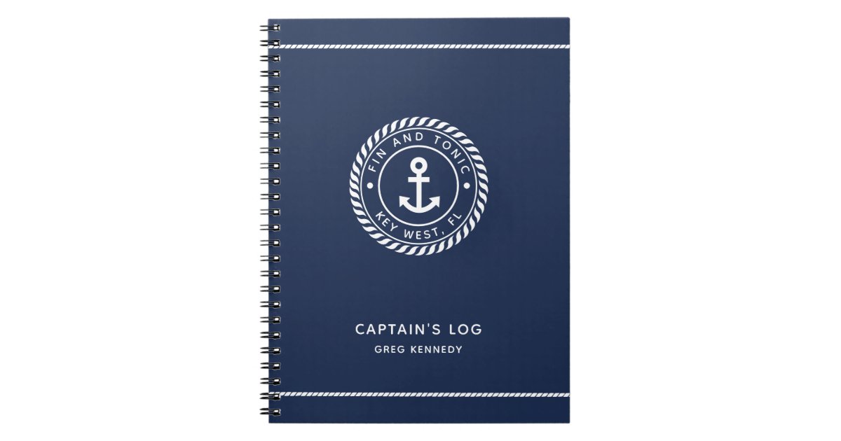Navy Blue Nautical Anchor Boat Name Captain's Log Notebook | Zazzle.com
