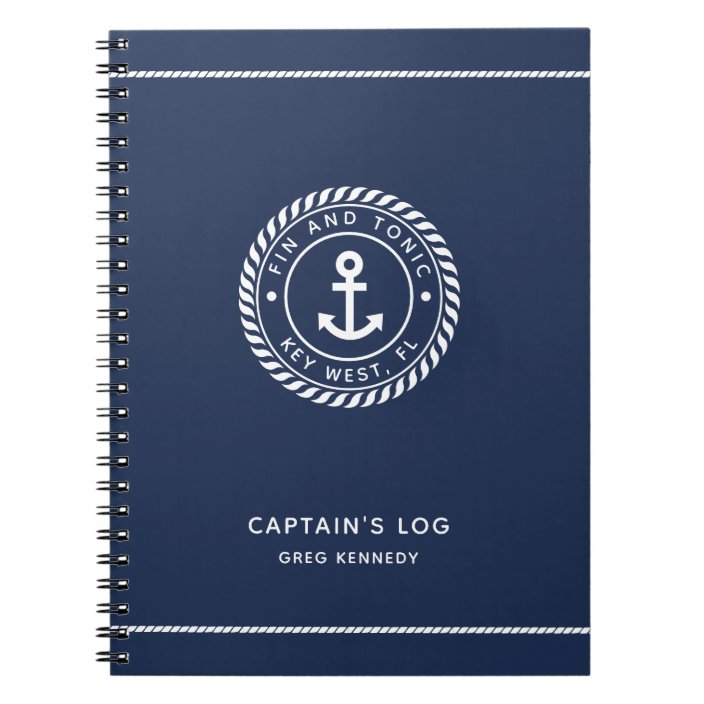 Navy Blue Nautical Anchor Boat Name Captain's Log Notebook | Zazzle.com