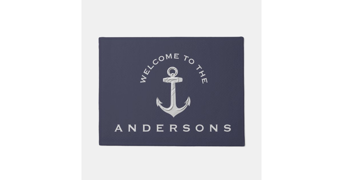 Navy Blue Nautical Anchor Custom Welcome Doormat | Zazzle