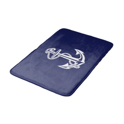 Navy Blue Nautical Anchor Grey Bath Mat | Zazzle
