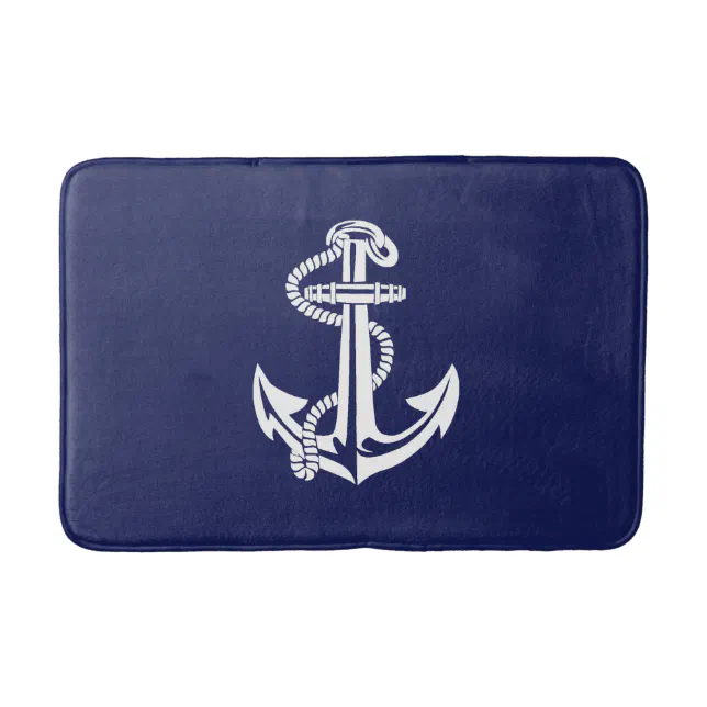 Navy Blue Nautical Anchor Grey Bath Mat | Zazzle