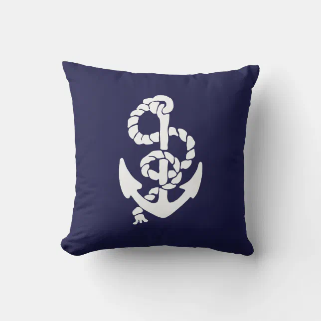 Navy Blue Nautical Anchor Outdoor Throw Pillow | Zazzle