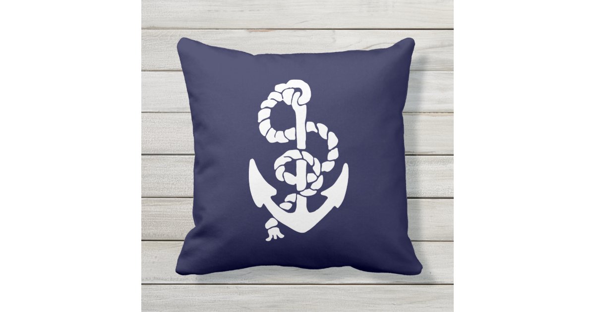 Navy Blue Nautical Anchor Outdoor Throw Pillow | Zazzle.com
