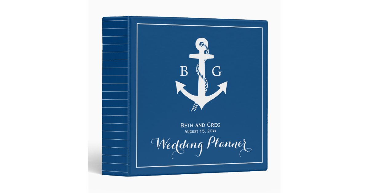 Navy Blue Nautical Anchor Wedding Planner Binder | Zazzle