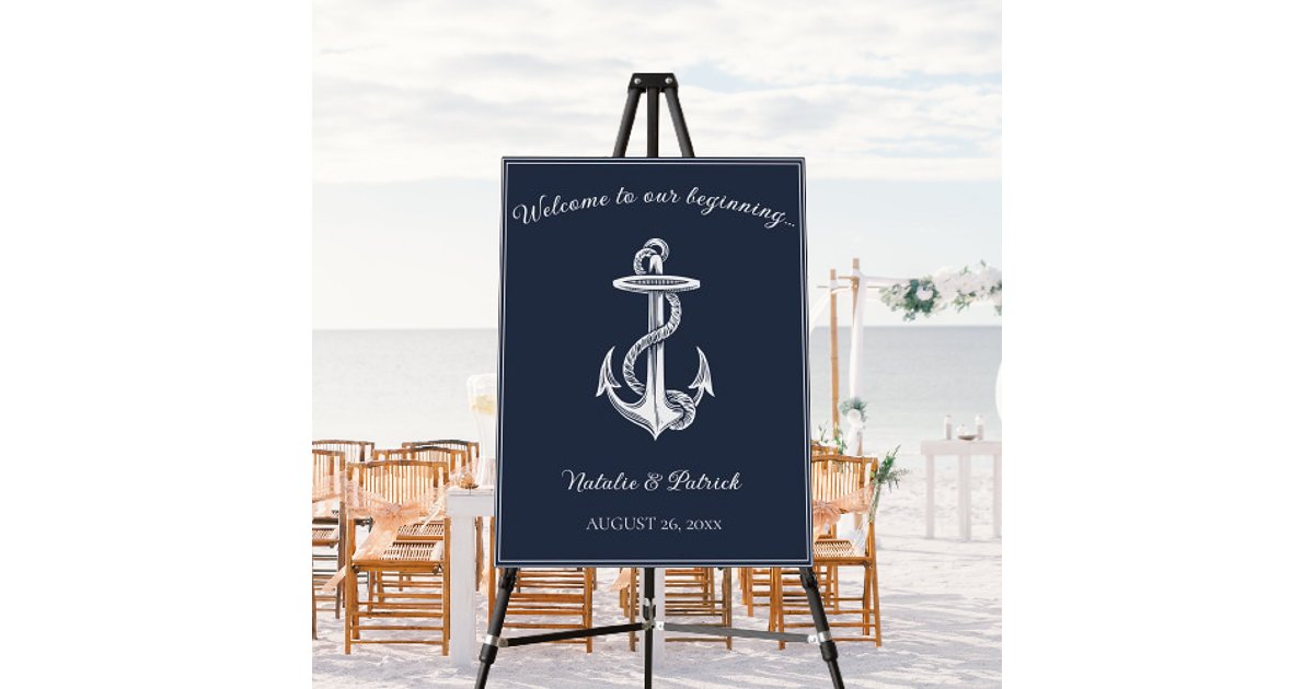 Navy Blue Nautical Anchor Wedding Welcome Sign | Zazzle