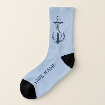 Navy blue nautical anchor with your name large socks | Zazzle