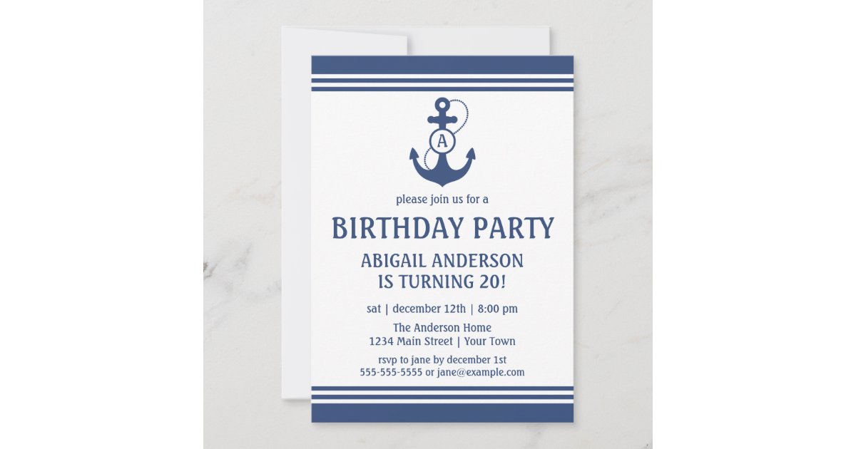 Navy Blue Nautical Birthday Party Invitations | Zazzle