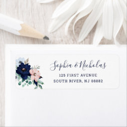 Navy Blue Nautical Floral Label | Zazzle