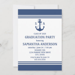 Navy Blue Nautical Graduation Party Invitations | Zazzle