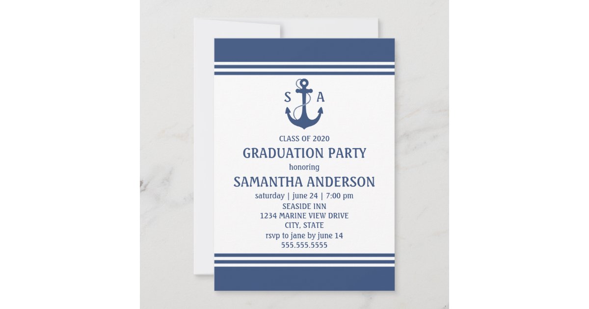 Navy Blue Nautical Graduation Party Invitations | Zazzle