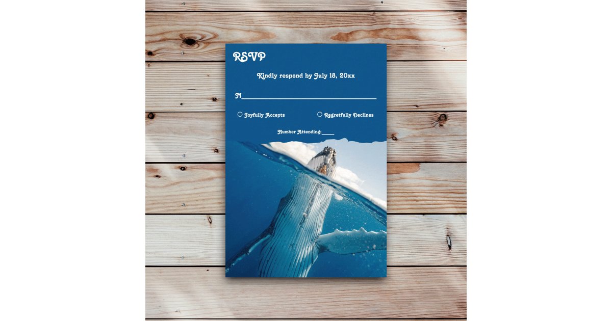 Navy Blue Nautical Ocean Whale Boho Beach Wedding RSVP Card | Zazzle