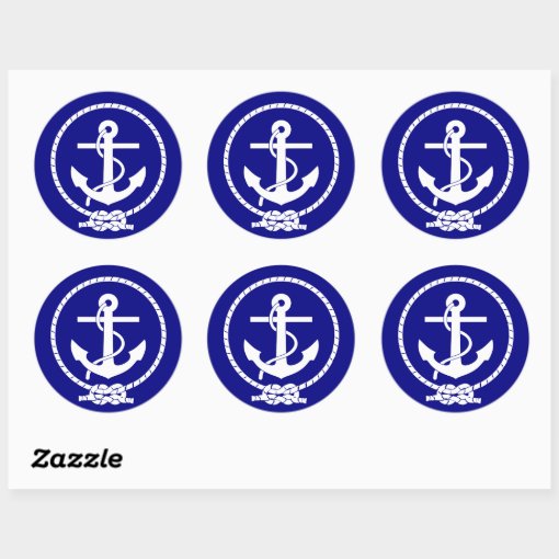 Navy Blue Nautical Rope and Anchor Baby Shower Classic Round Sticker ...