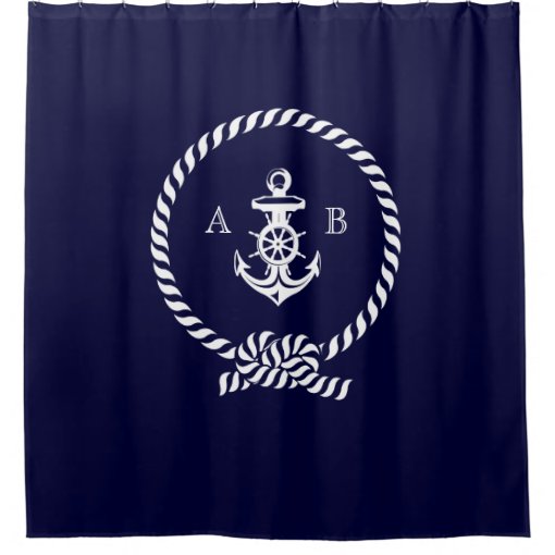 Navy Blue Nautical Rope And Anchor Monogram Shower Curtain Zazzle