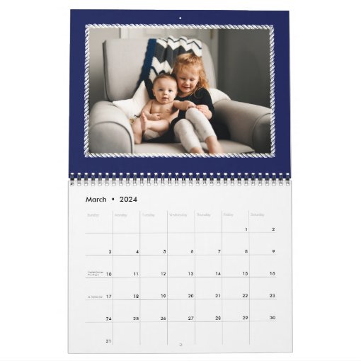 Navy Blue Nautical Rope Frame Photo Calendar | Zazzle