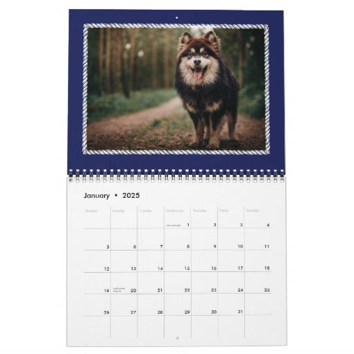 Navy Blue Nautical Rope Frame Photo Calendar | Zazzle
