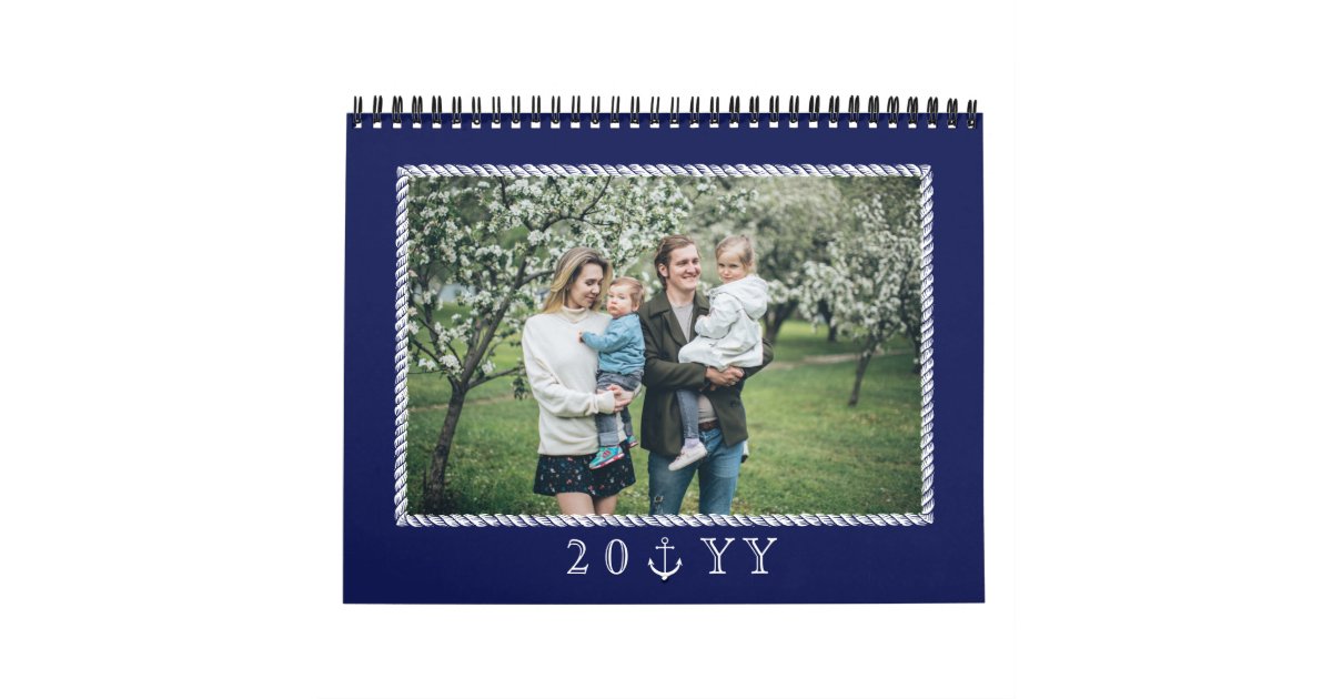 Navy Blue Nautical Rope Frame Photo Calendar | Zazzle
