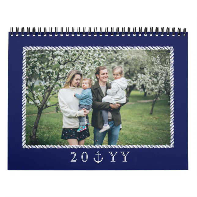Navy Blue Nautical Rope Frame Photo Calendar | Zazzle