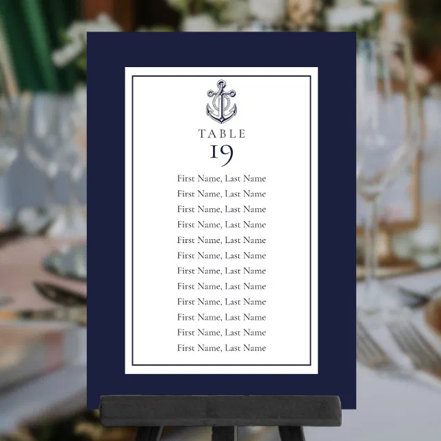 Navy Blue Nautical Seating Chart Table Number | Zazzle