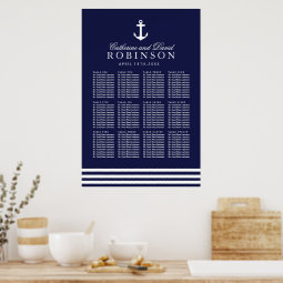 Navy Blue Nautical Seating Plan with Anchor Poster | Zazzle