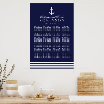 Navy Blue Nautical Seating Plan with Anchor Poster | Zazzle