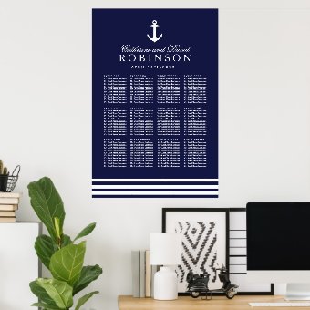 Navy Blue Nautical Seating Plan with Anchor Poster | Zazzle