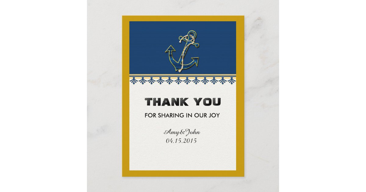 Navy blue nautical thank you note nautcl1 postcard | Zazzle