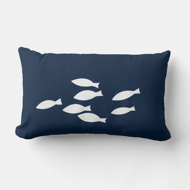 Navy Blue Nautical Throw Pillow White Fish | Zazzle