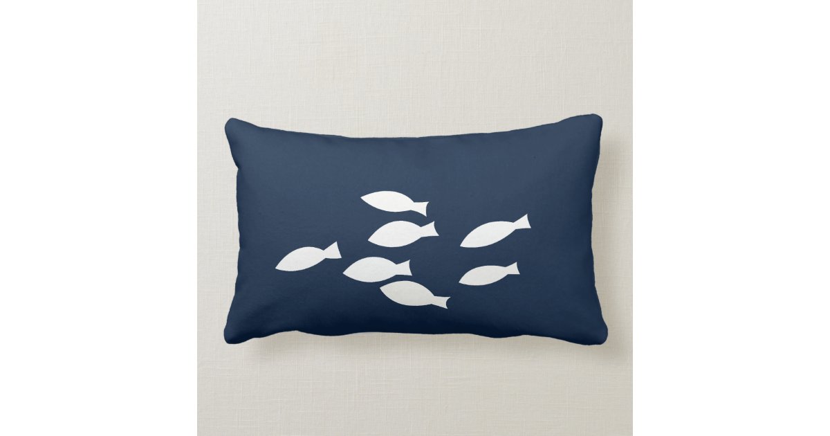 Navy Blue Nautical Throw Pillow White Fish | Zazzle.com