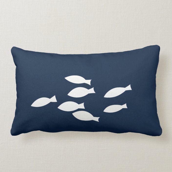 Navy Blue Nautical Throw Pillow White Fish | Zazzle.com