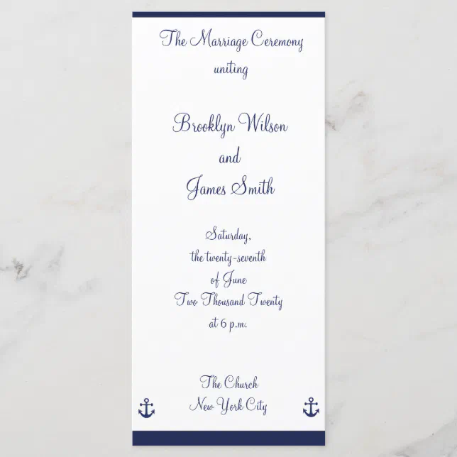 Navy Blue Nautical Wedding Ceremony Programs | Zazzle