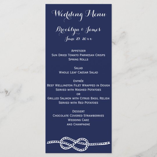 Navy Blue Nautical Wedding Menu Cards Knot | Zazzle.com