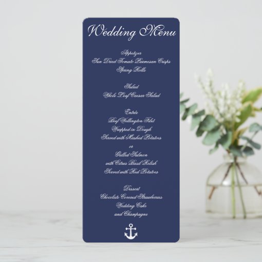 Navy Blue Nautical Wedding Menu Custom Invitations | Zazzle
