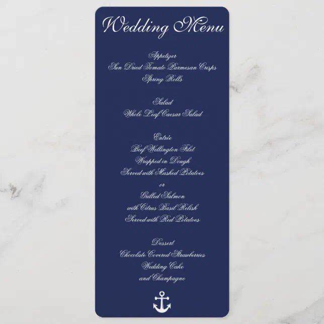 Navy Blue Nautical Wedding Menu Custom Invitations | Zazzle