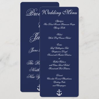 Navy Blue Nautical Wedding Menu Custom Invitations | Zazzle