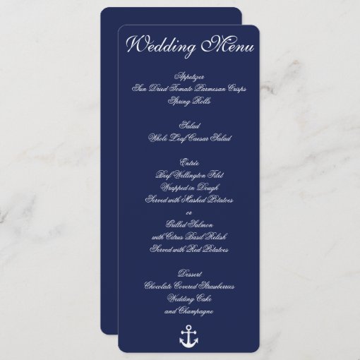 Navy Blue Nautical Wedding Menu Custom Invitations | Zazzle