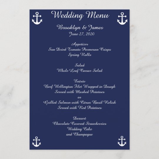 Navy Blue Nautical Wedding Menu Custom Invitations | Zazzle.com