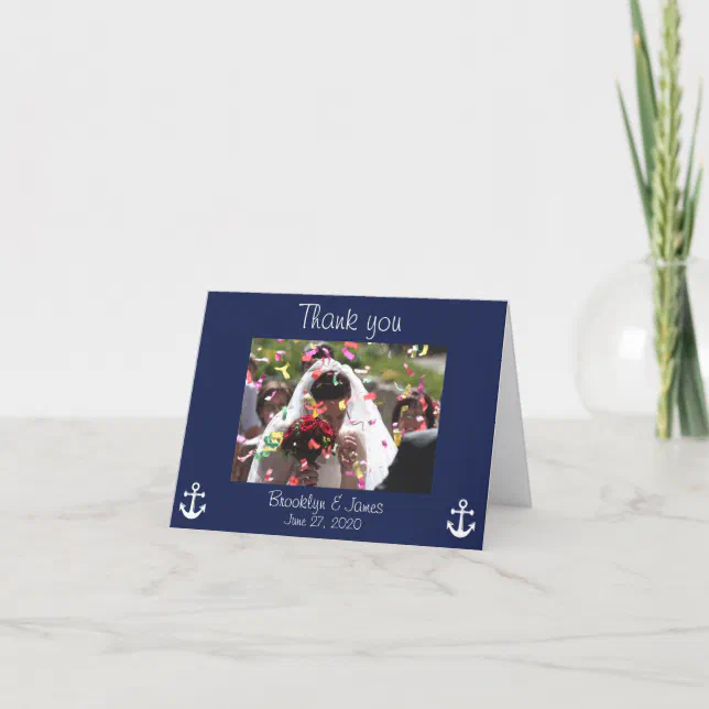 Navy Blue Nautical Wedding Thank You Cards Picture | Zazzle