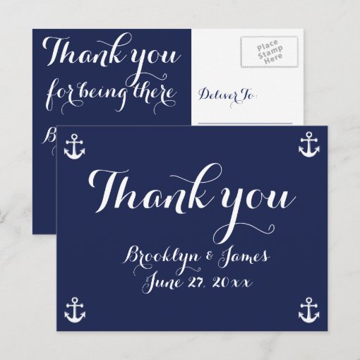 Navy Blue Nautical Wedding Thank You Postcards | Zazzle