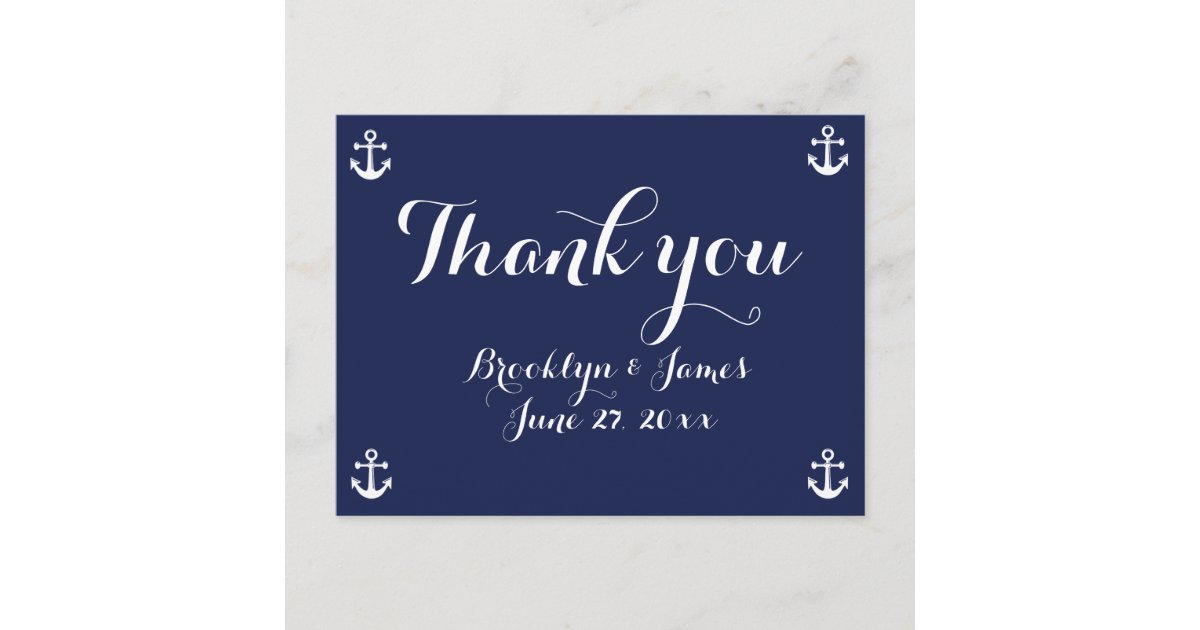 Navy Blue Nautical Wedding Thank You Postcards | Zazzle