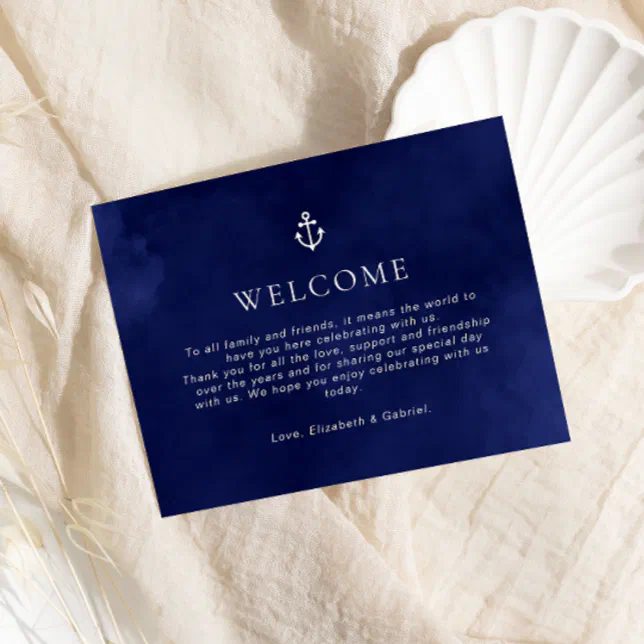 Navy Blue Nautical Wedding Timeline Enclosure Card | Zazzle