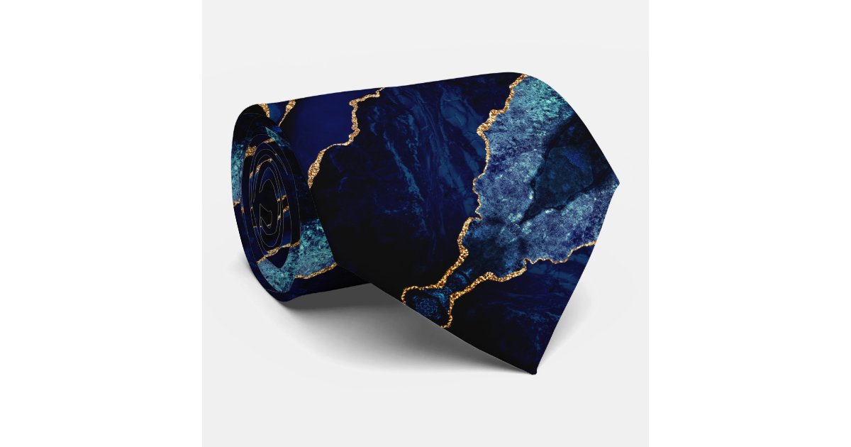 Navy Blue Neck Tie Gold Glitter Marble | Zazzle