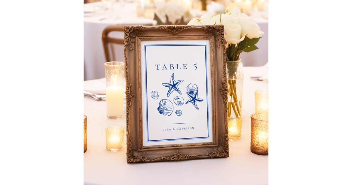 Navy Blue Ocean Sea Shell Wedding Table Numbers | Zazzle